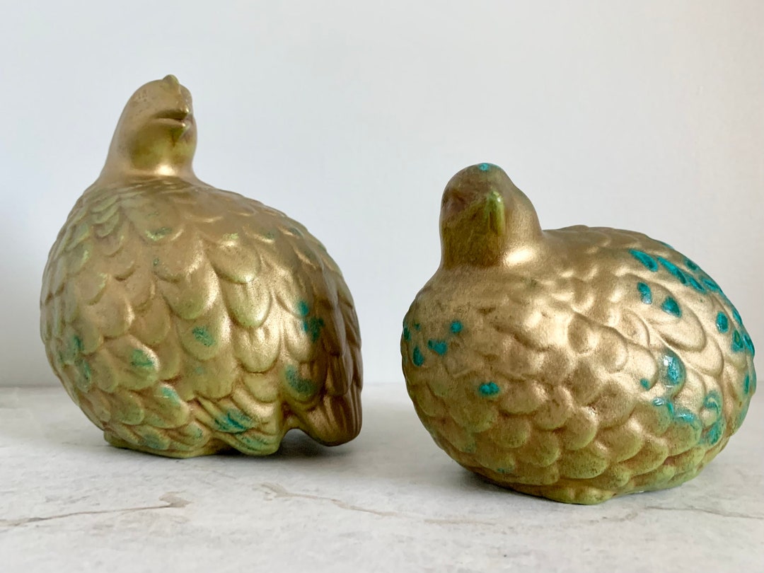 Vintage Golden Ceramic Quail Statues: 1980s Bird Decor - Etsy