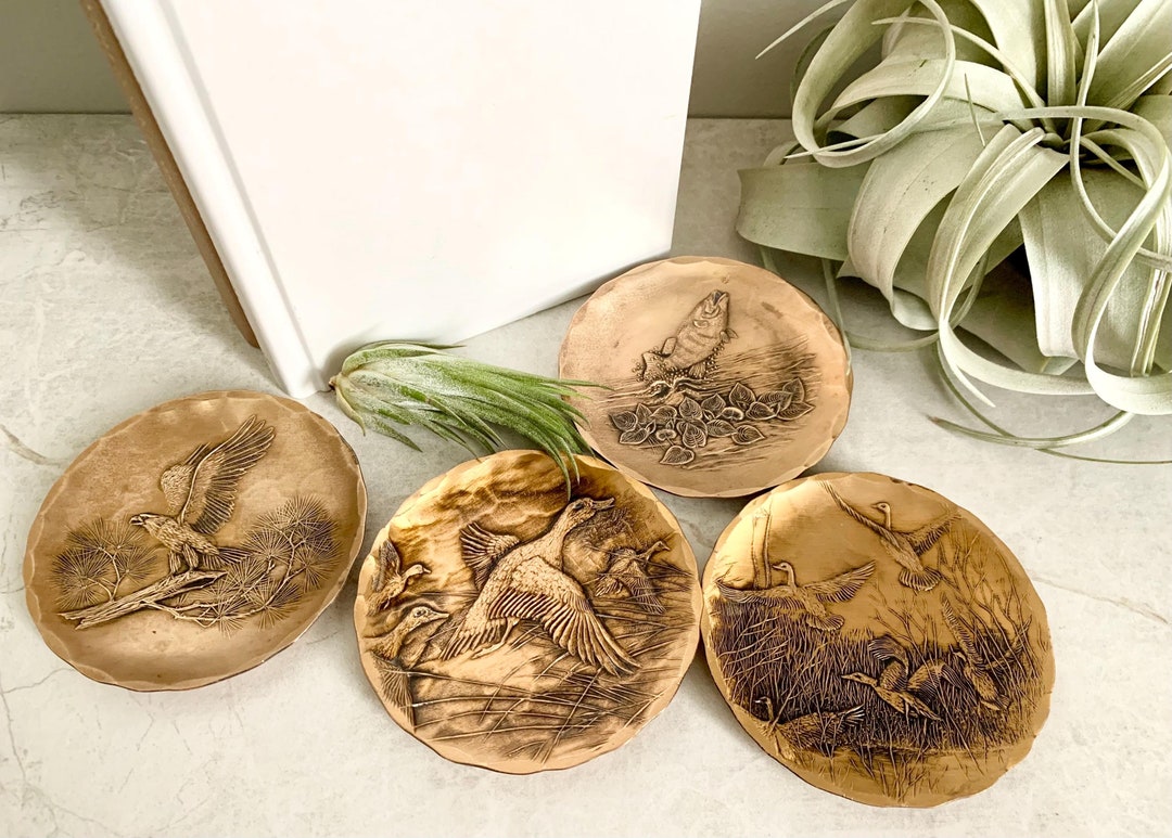 Vintage Bronze Coasters, Nature Inspired, Handmade Functional Vintage ...