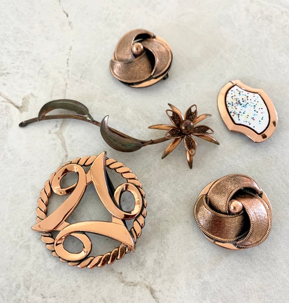 5 Vintage Copper Brooches 1950’s and 60’s, Mid Centur… - Gem