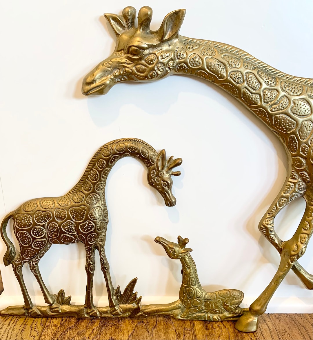 XL Vintage Brass Giraffe Family, Brass Wall Hanging Giraffe Sculptures ...