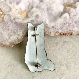 Vintage Cat Brooch, Enameled Gray Kitten Pin With 3D Whiskers, Ready to Wear or Gift Feline ...