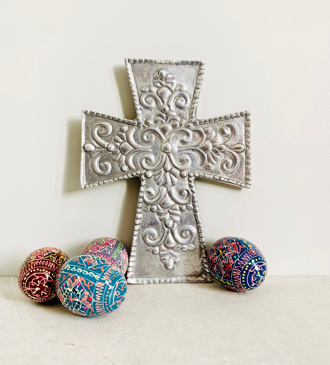 Vintage MEXICAN Pewter Cross, Decorative Wall Cross, Religious ...