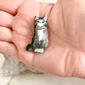 Vintage Cat Brooch, Enameled Gray Kitten Pin With 3D Whiskers, Ready to Wear or Gift Feline ...