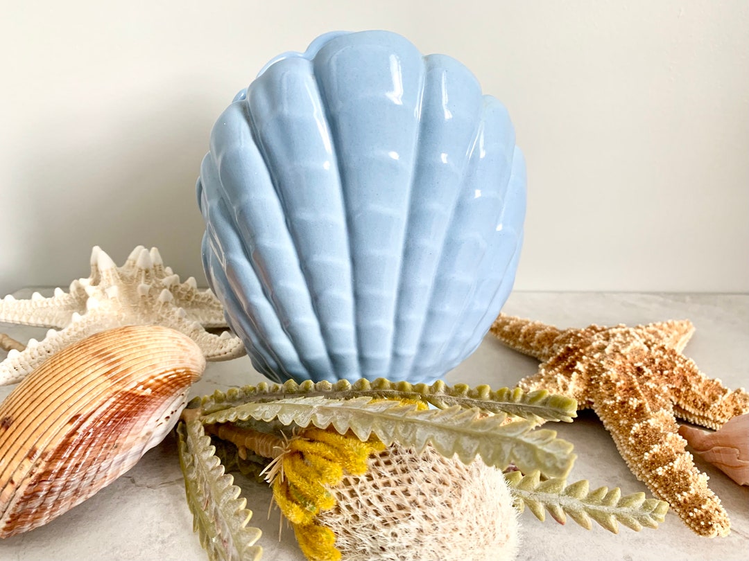 Blue Seashell Planter Vase, Vintage Abington USA Pottery, MCM Ceramic ...