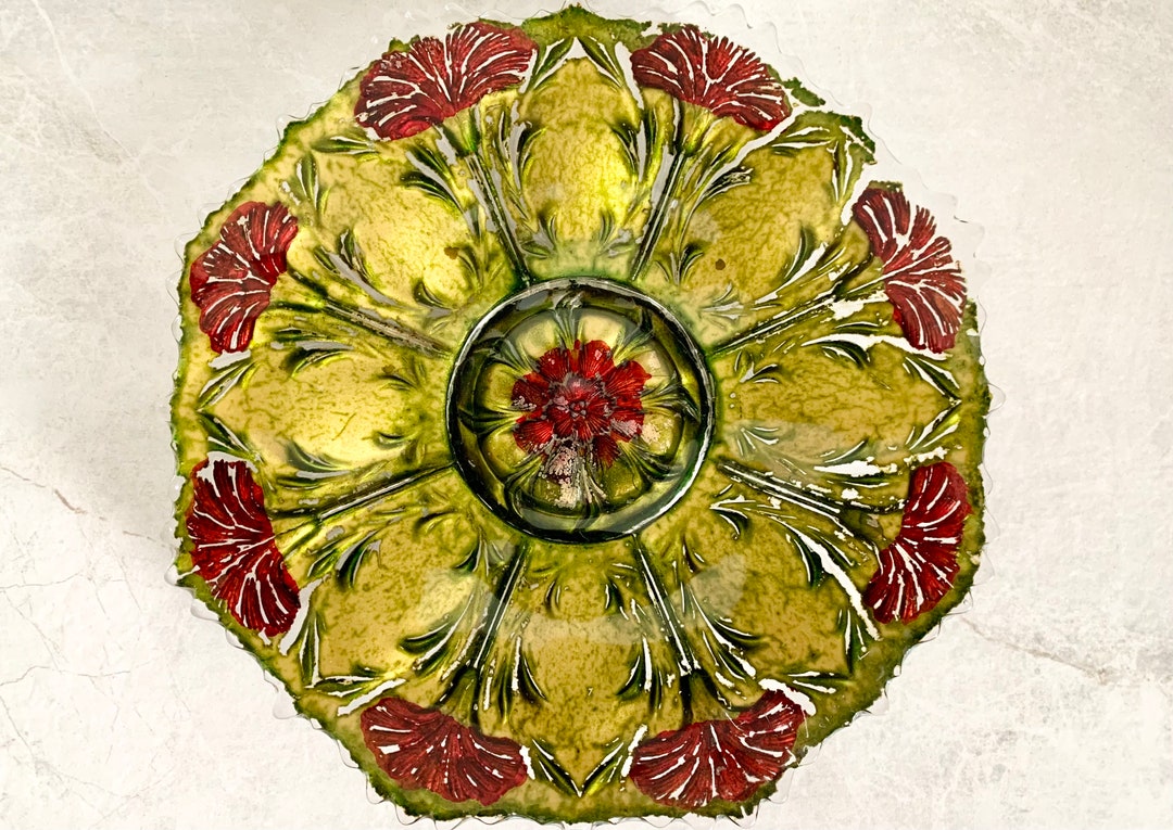 Antique Goofus Glass Plate: Art Nouveau Carnation Ware, Sawtooth Edge ...