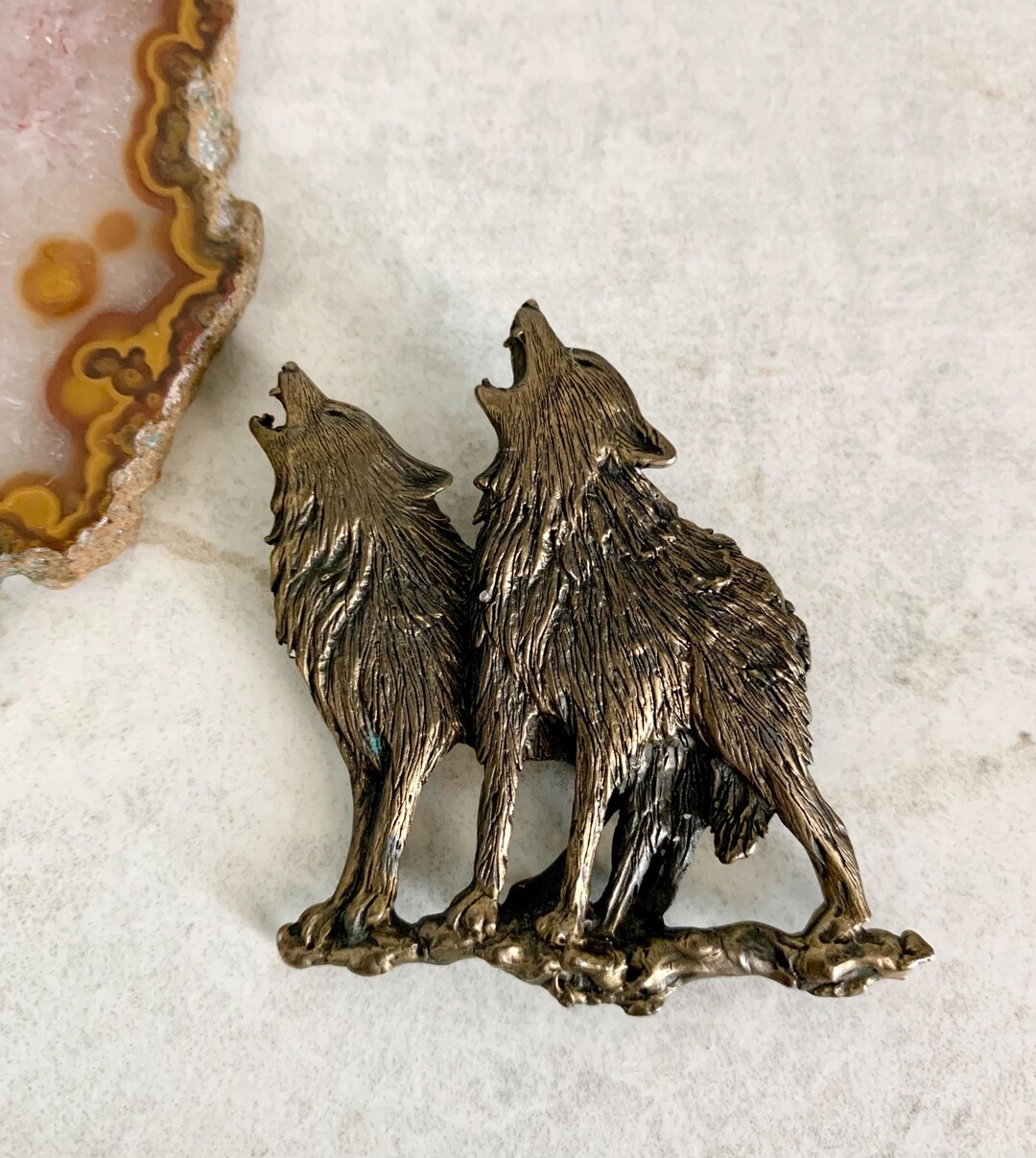 Vintage JJ Howling Wolves Brooch Pin, Bronzed Wolf Pin, Howling at the ...
