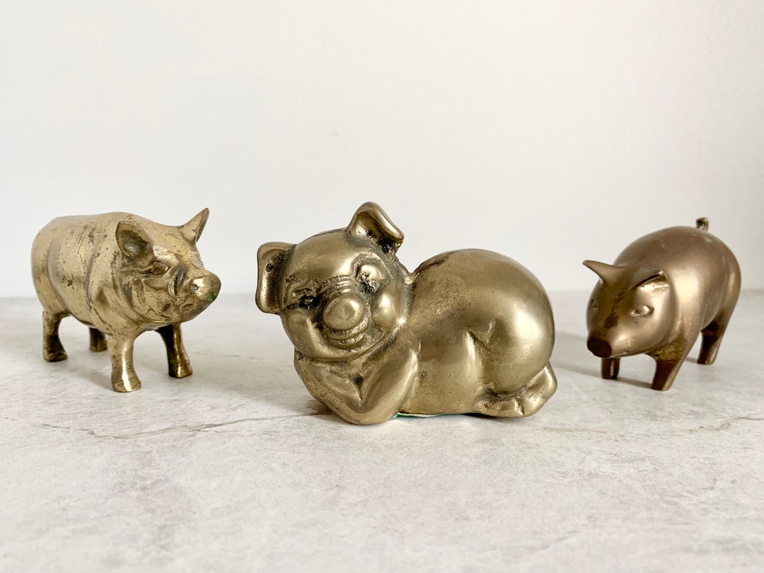 Brass Pig Paperweights, Small Good Luck Figurines, Rustic Home, Office ...