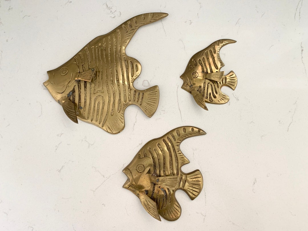 Vintage Set of 3 Brass Angelfish Wall Hanging Decor, Three Brass Fish ...
