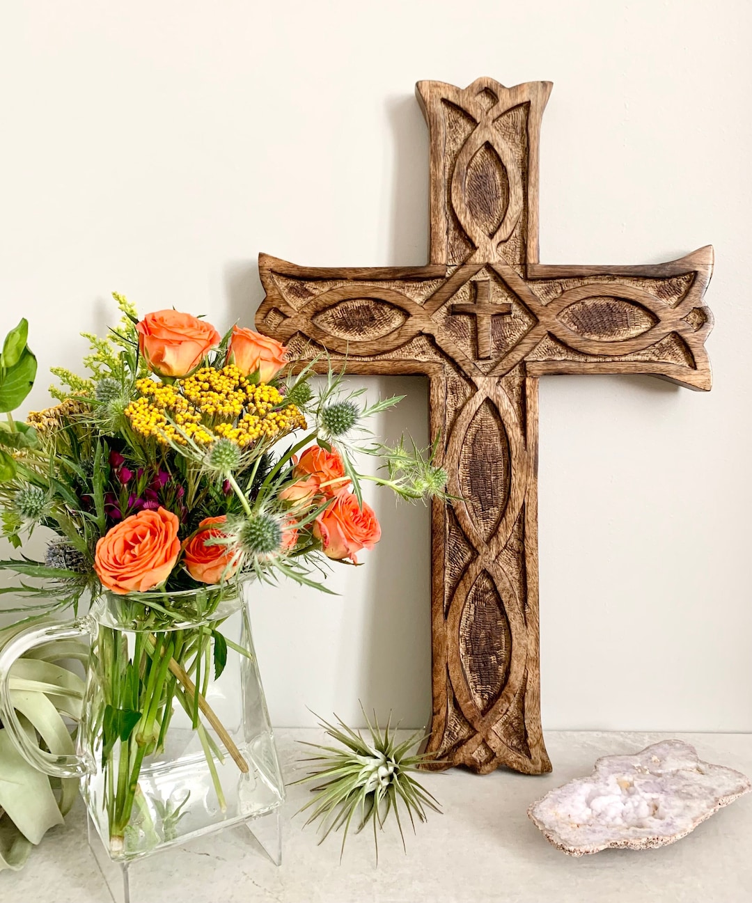 Rugged Wooden Cross, Wood Wall Decor, Religious Spiritual Christian ...