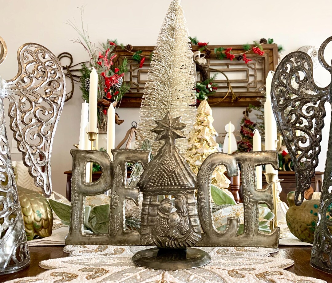 Upcycled Peace Plaque, Spiritual Tabletop Metal Holiday Decor - Etsy