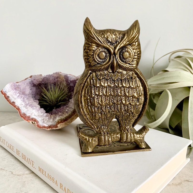 Vintage Brass Owl Bookend - Etsy