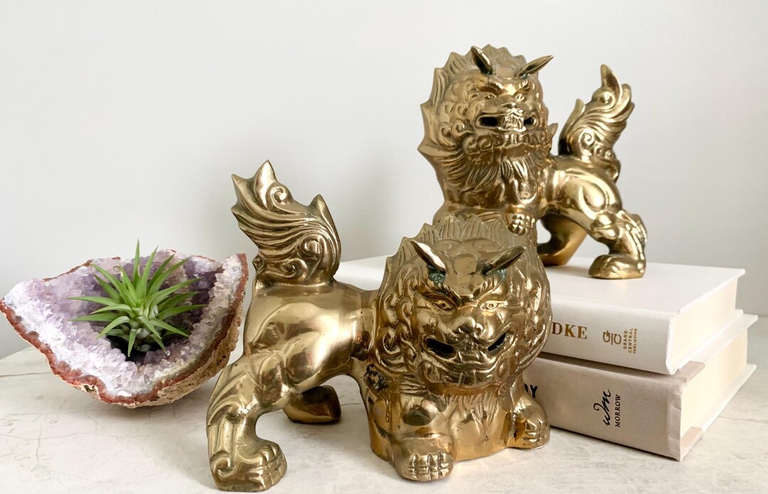 Vintage Brass Foo Dog Bookends: MCM Collectible Pair - Etsy