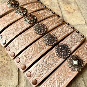 Rose Gold Leather Concho Cuff, Hand Painted Boho Gifts for Her - Etsy