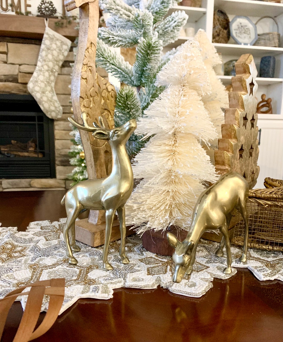 Pair Vintage Brass Deer, Fawn Reindeer Doe Statue, Buck, Christmas ...