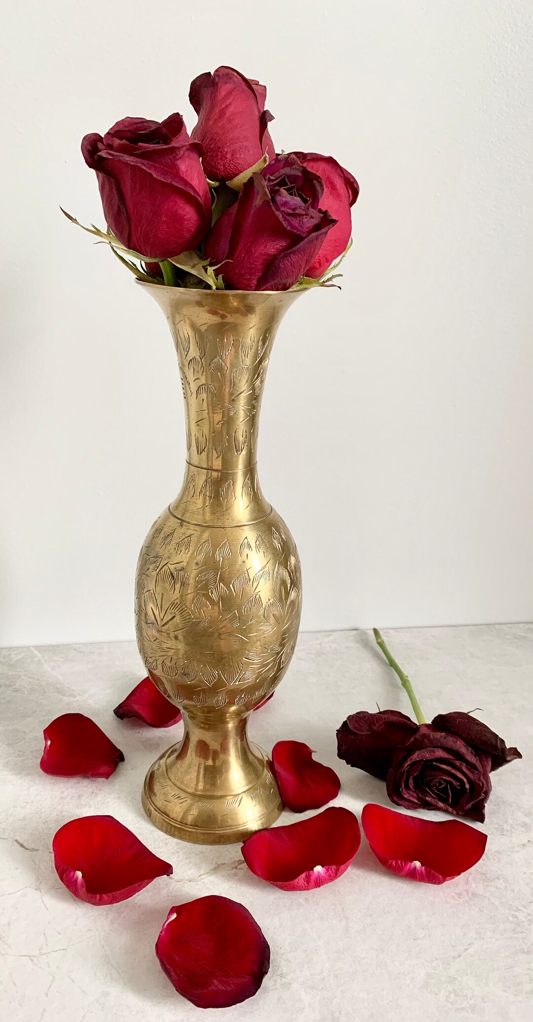 Vintage Boho Brass Vase, Etched Brass Vase, Eclectic Vintage Brass ...