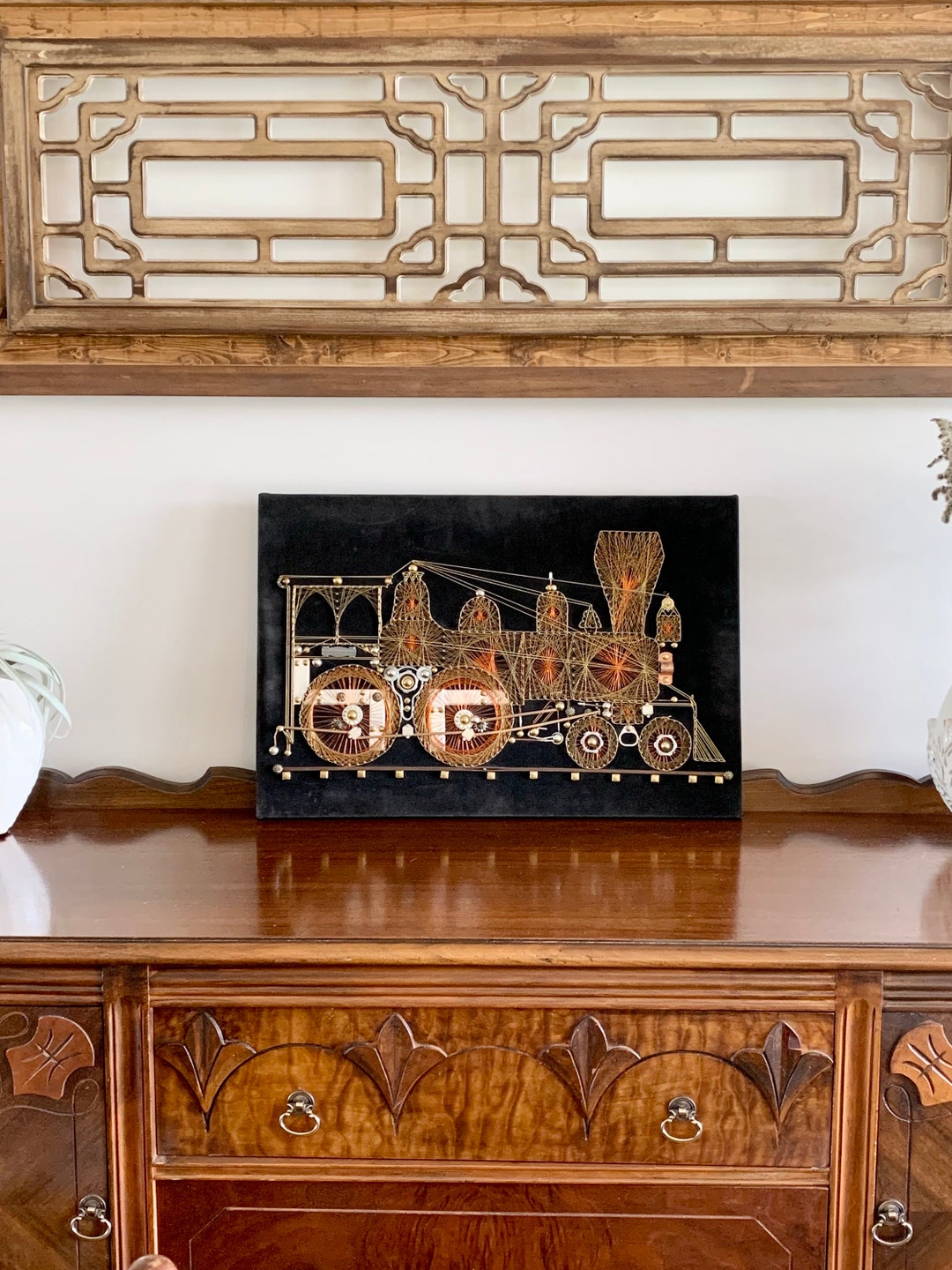 Vintage Train String Art: Handmade MCM Locomotive Wall Hanging - Etsy