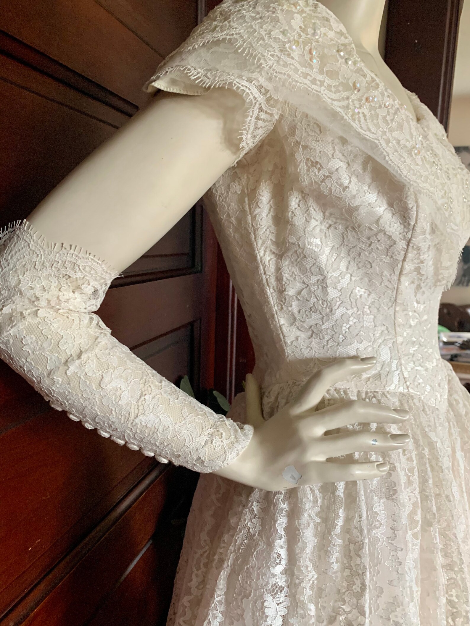 Vintage 1950s Tea Length Lace and Tulle Wedding Dress and - Etsy