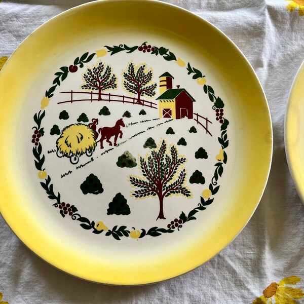 Vintage Farm Scene Plates - Etsy