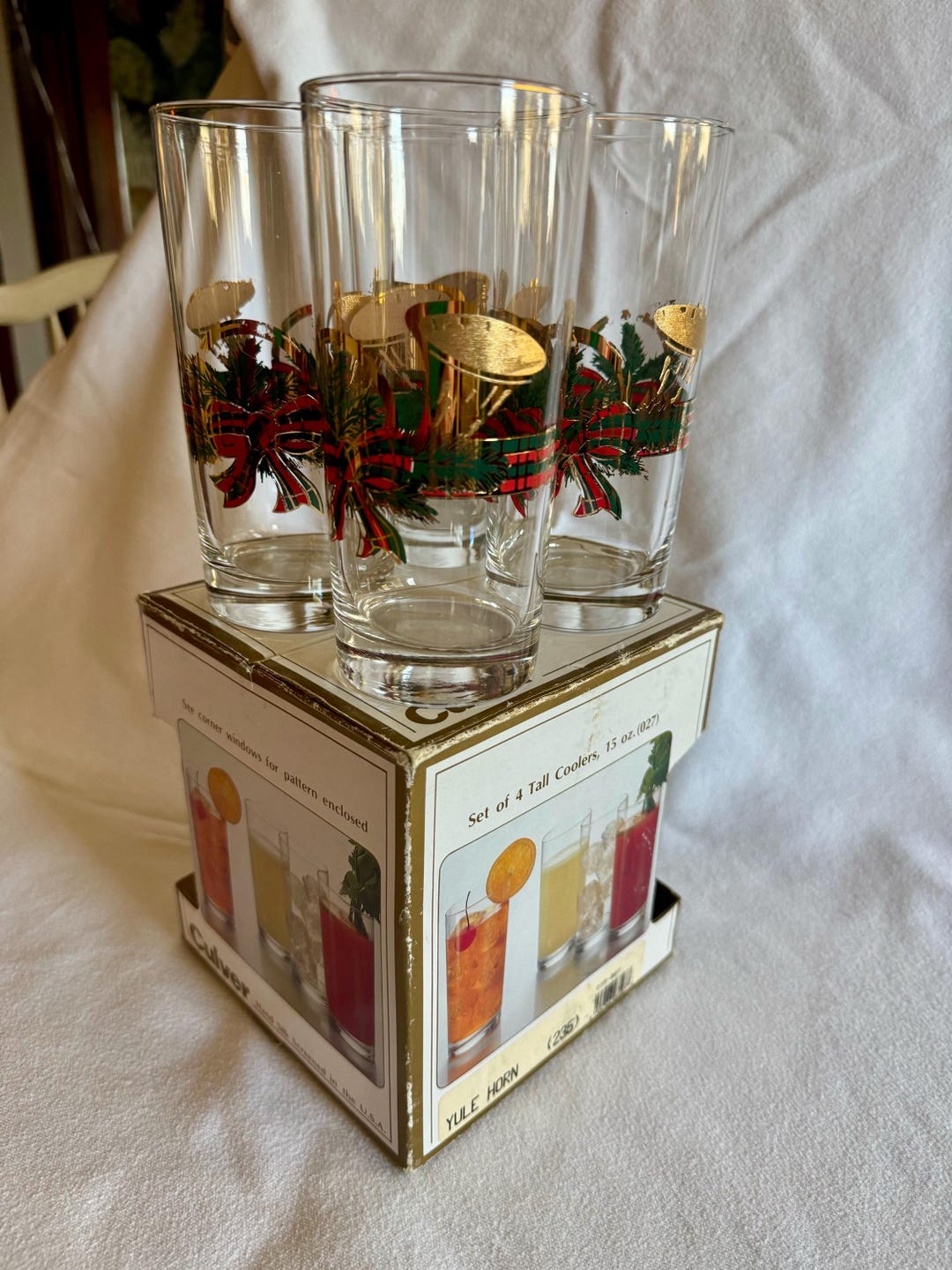 Set of 4 Yule Horn Culver Holiday Glasses With Original Box - Etsy