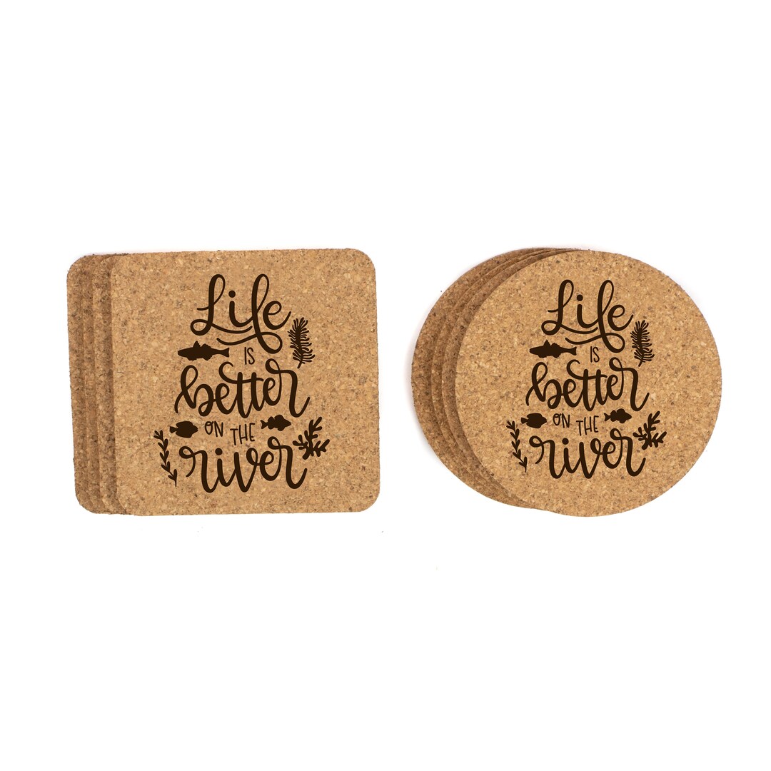 Life is Better on the River Cork Coasters - Set of 6 | Boating Lake ...
