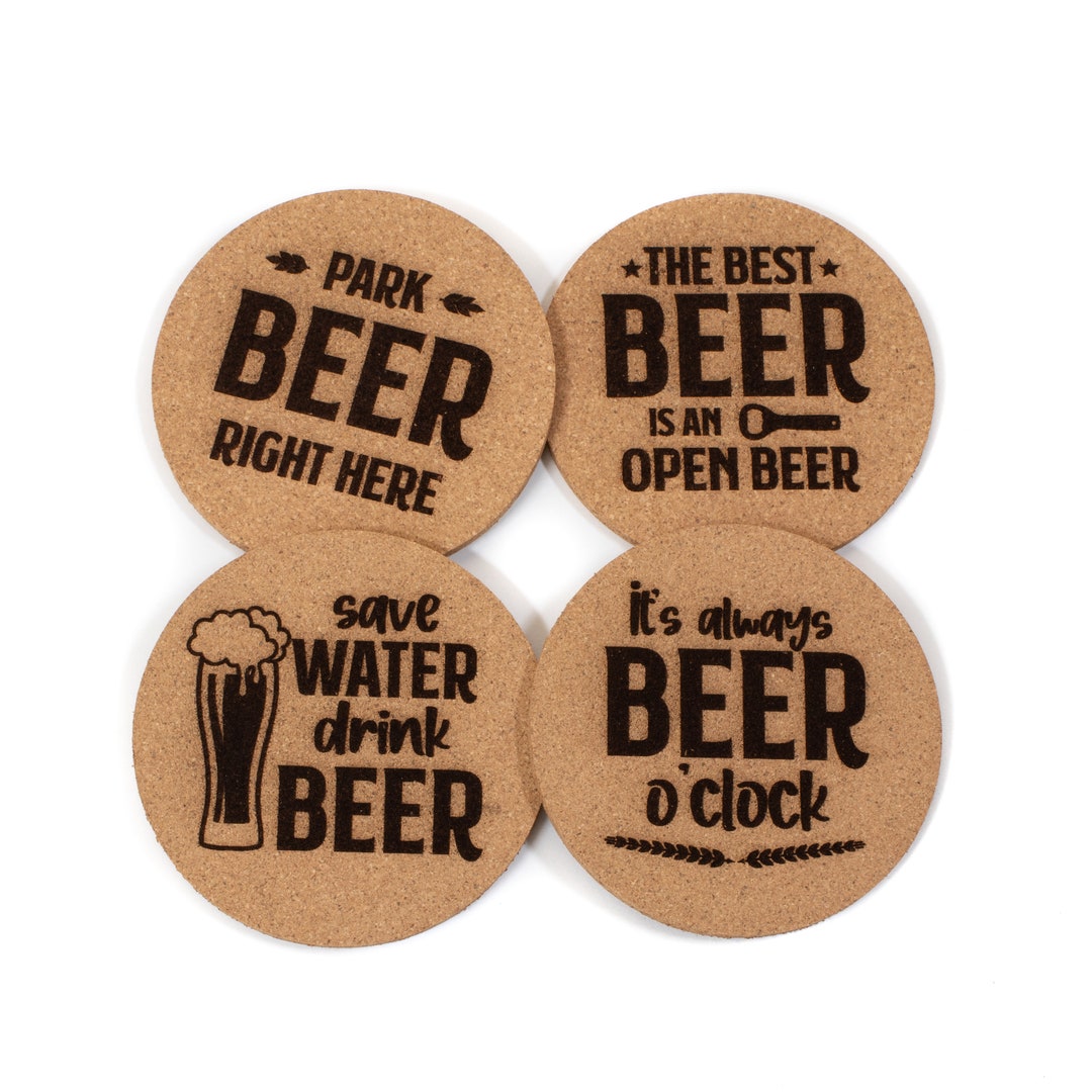 Beer Cork Coasters - Set of 4 | Funny Alcohol Drinking Coaster | Funny ...
