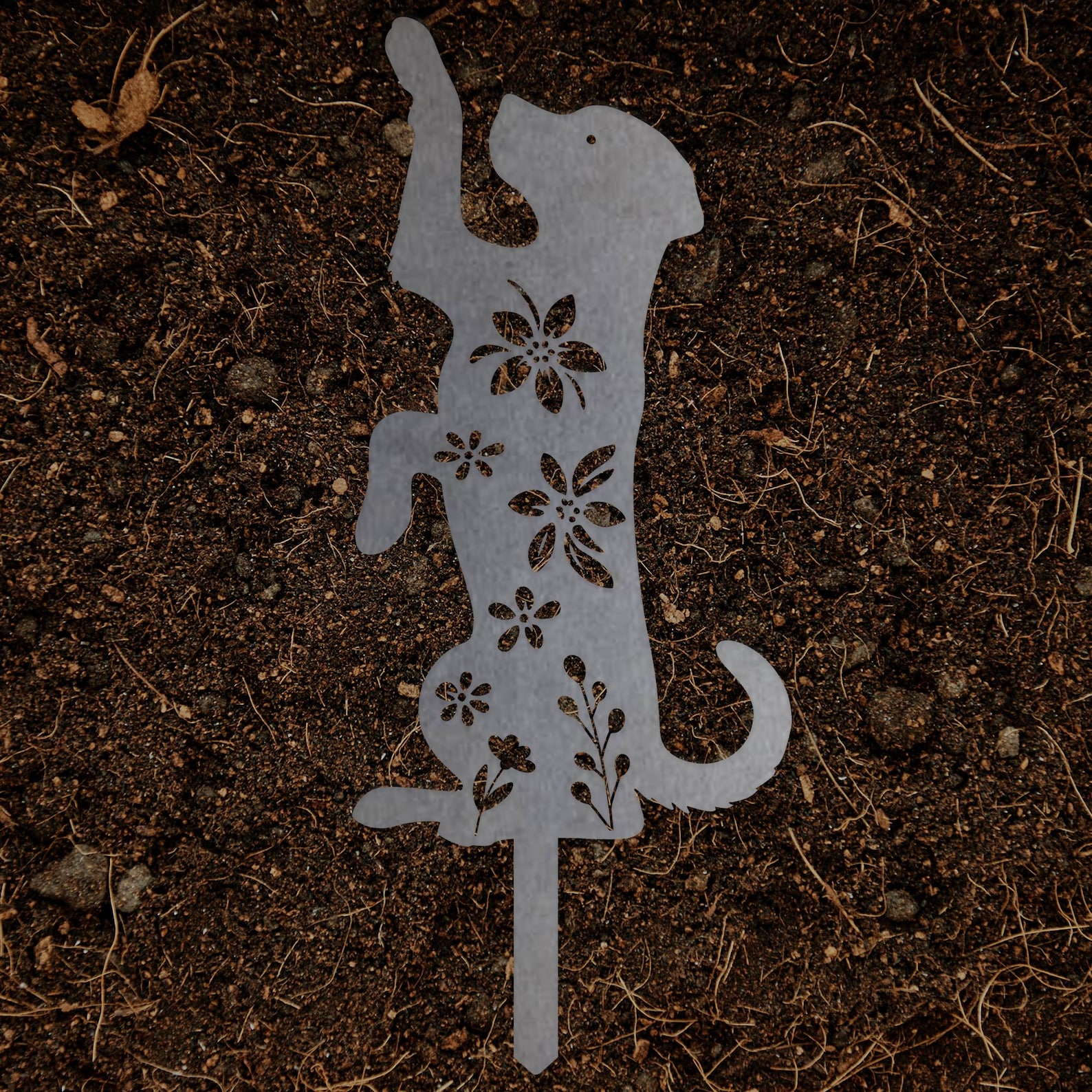 Dog Floral Metal Garden Stake Dogs Puppy | Raw Metal Patinas Over Time ...