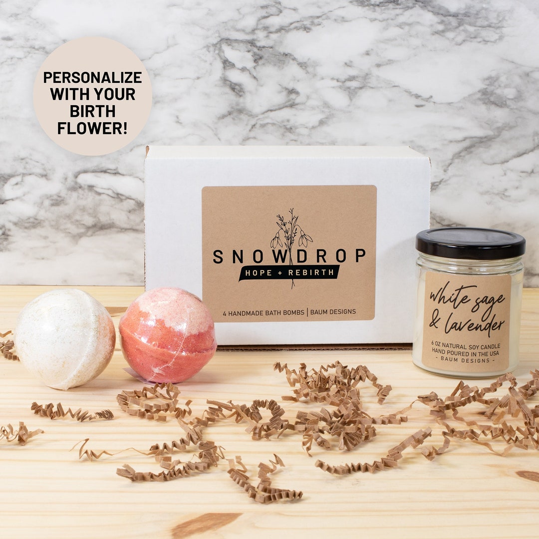 Birth Flower Gift Set Birthday Gifts for Women Bath Bomb & Soy Candle ...
