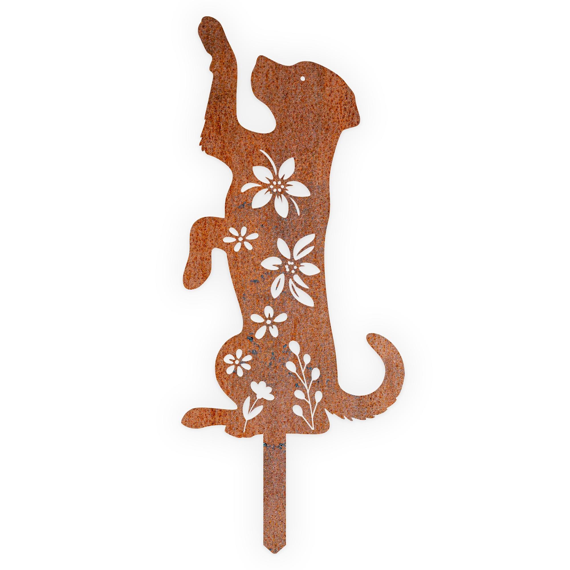 Dog Floral Metal Garden Stake Dogs Puppy | Raw Metal Patinas Over Time ...
