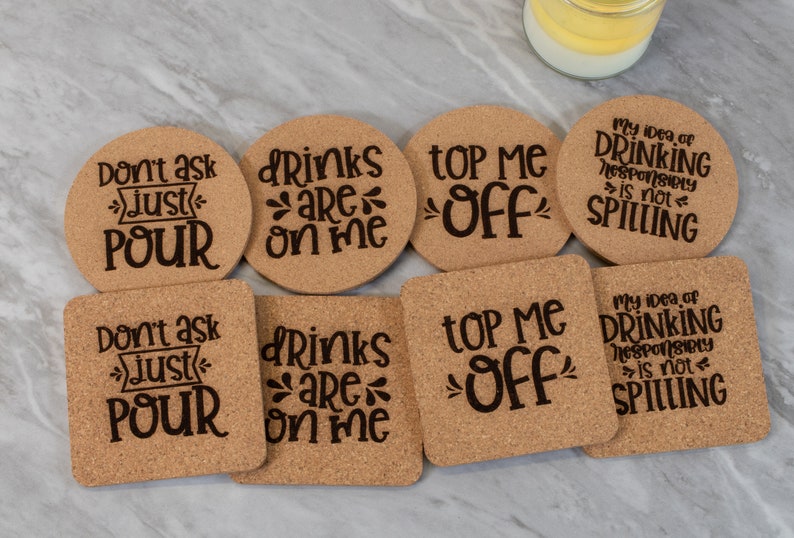 Drinking Cork Coasters - Set of 4 | Funny Alcohol Coaster | Funny ...