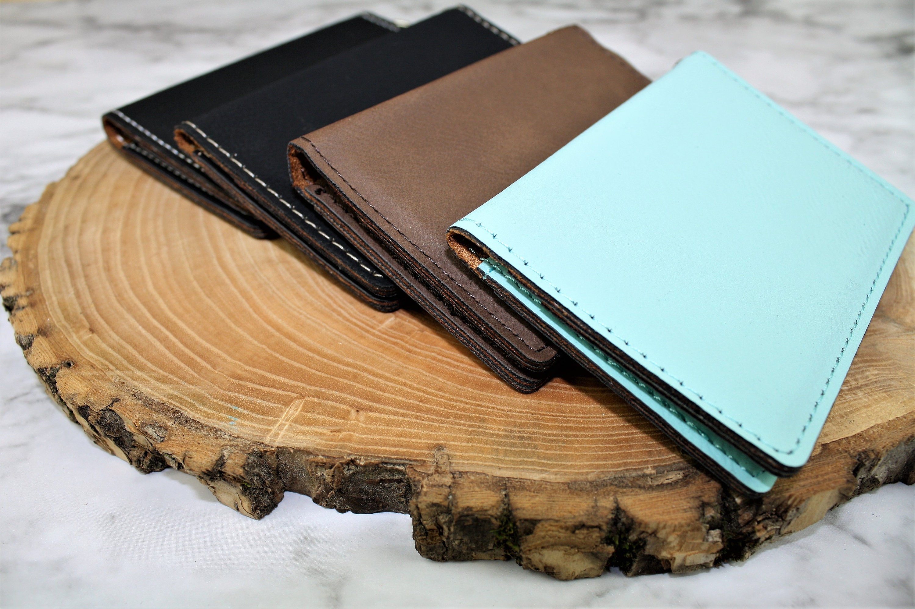 Monogram Leather Keychain Wallet ID Card Holder Black & | Etsy