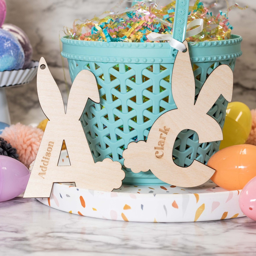 Personalized Easter Basket Name Tag | Monogram Bunny Wood Tags for Kids ...