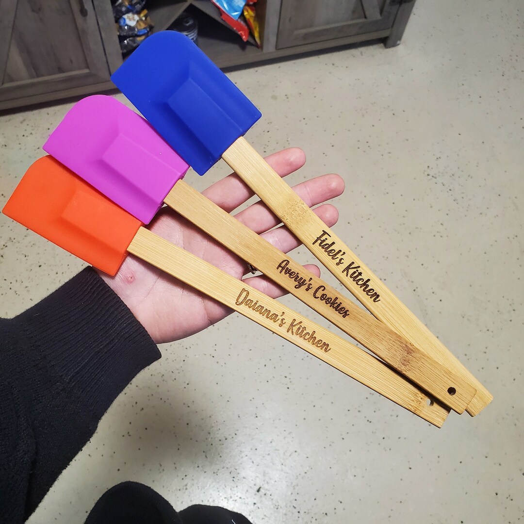 Personalized Your Name Kitchen's Bakers Silicone Spatula With Bamboo ...