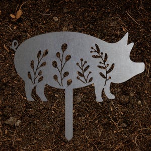 Pig Floral Metal Garden Stake Pigs | Raw Metal Patinas Over Time | Yard ...