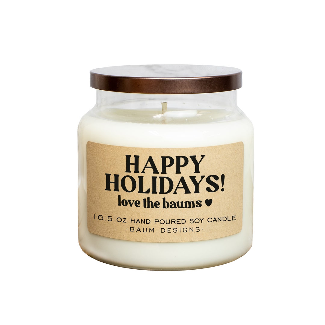 Happy Holidays Personalized Soy Candle 16.5 Oz. Large Hand Poured All ...