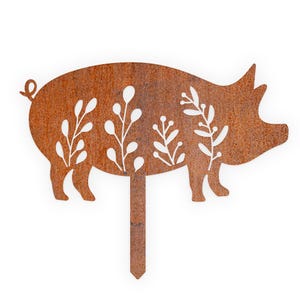 Pig Floral Metal Garden Stake Pigs | Raw Metal Patinas Over Time | Yard ...