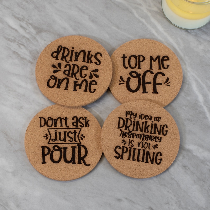 Drinking Cork Coasters - Set of 4 | Funny Alcohol Coaster | Funny ...