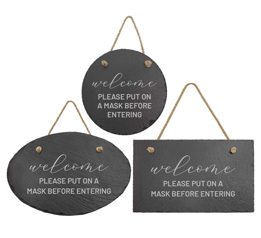 Welcome Please Put on A Mask Slate Sign Door Hanger | COVID Front Door ...