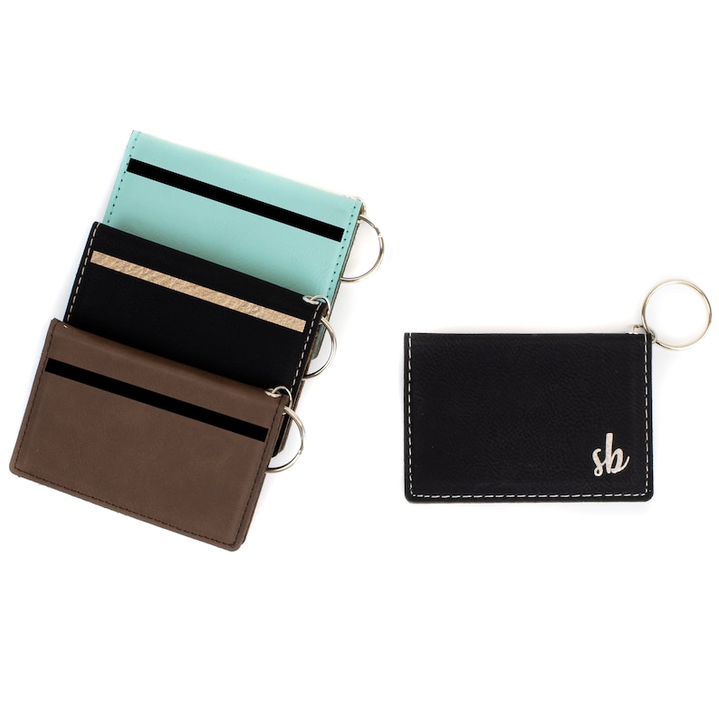 Monogram Initials Leather Keychain Wallet ID Card Holder - Etsy