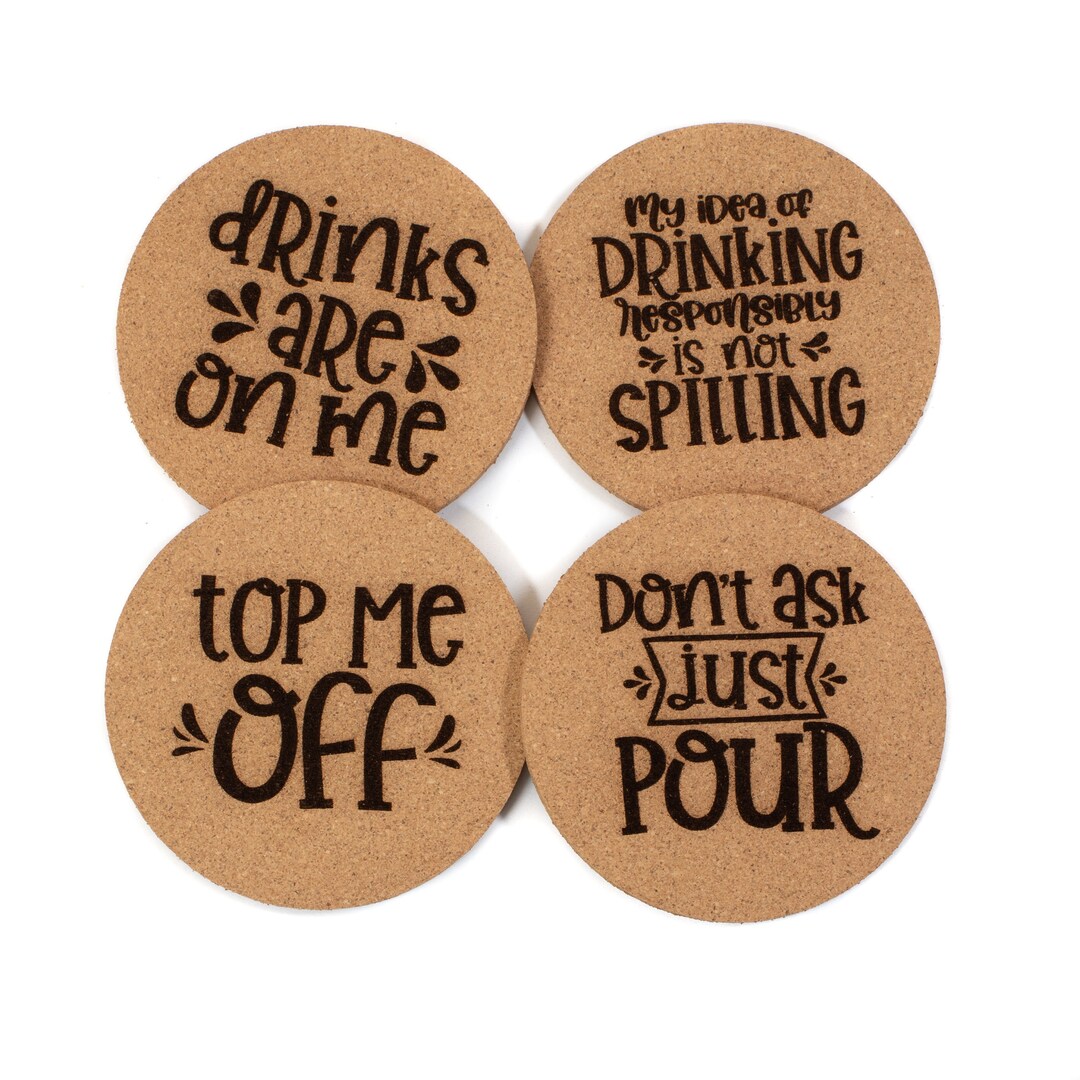 Drinking Cork Coasters - Set of 4 | Funny Alcohol Coaster | Funny ...