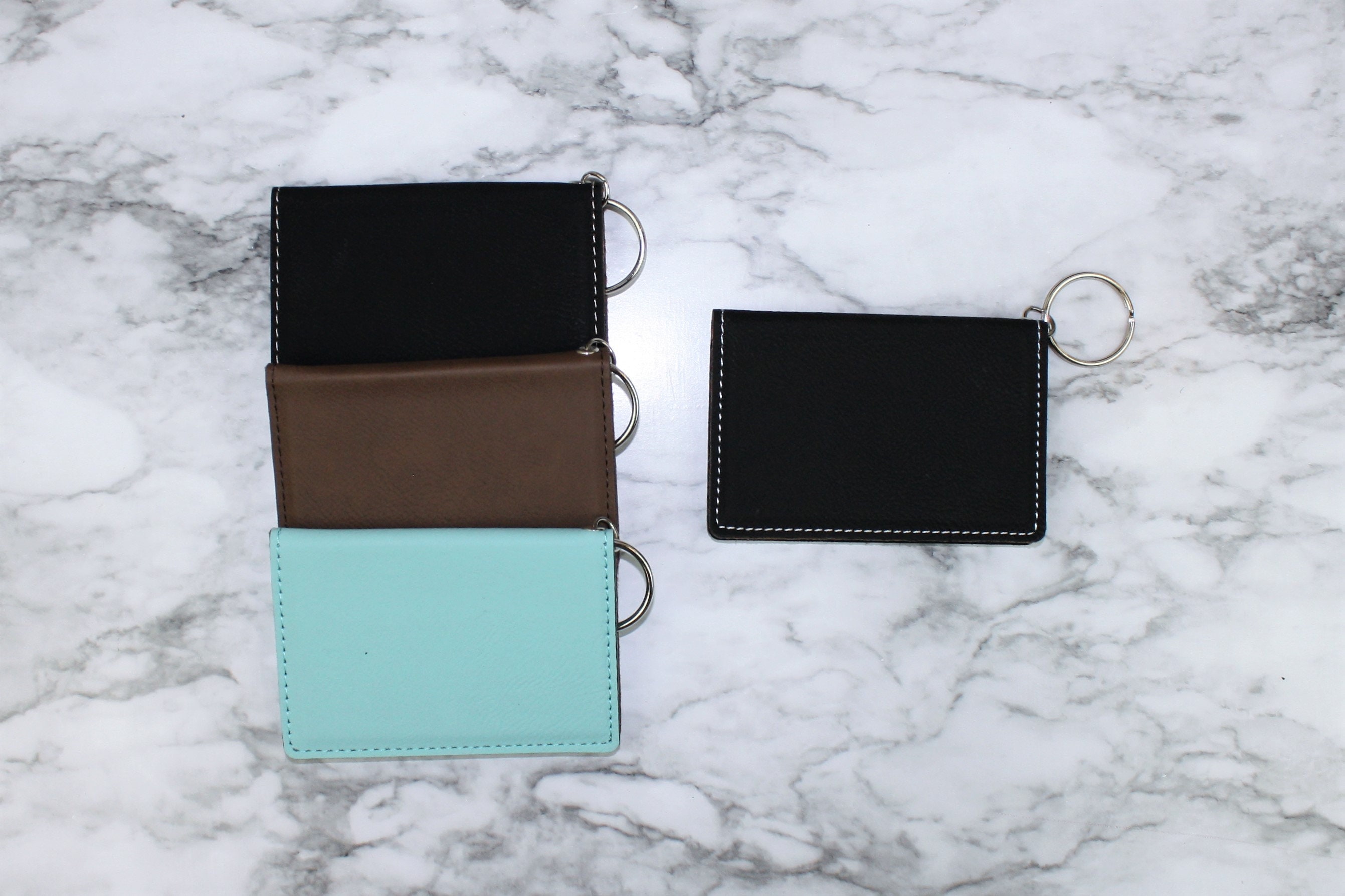 Monogram Leather Keychain Wallet ID Card Holder Black & | Etsy