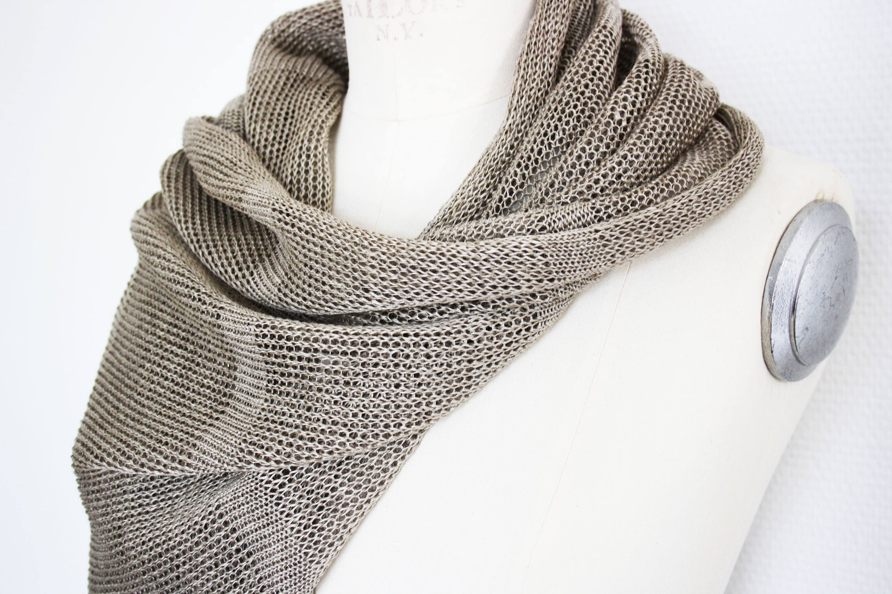 100% Leinen Natur Sommer Schal, leichte Leinen Strick Stola, organic ...