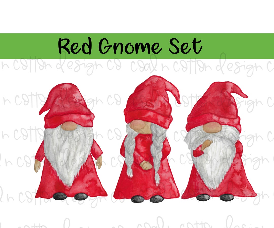 Red Gnomes - 3 Individual Gnomes Transparent Background Watercolor ...