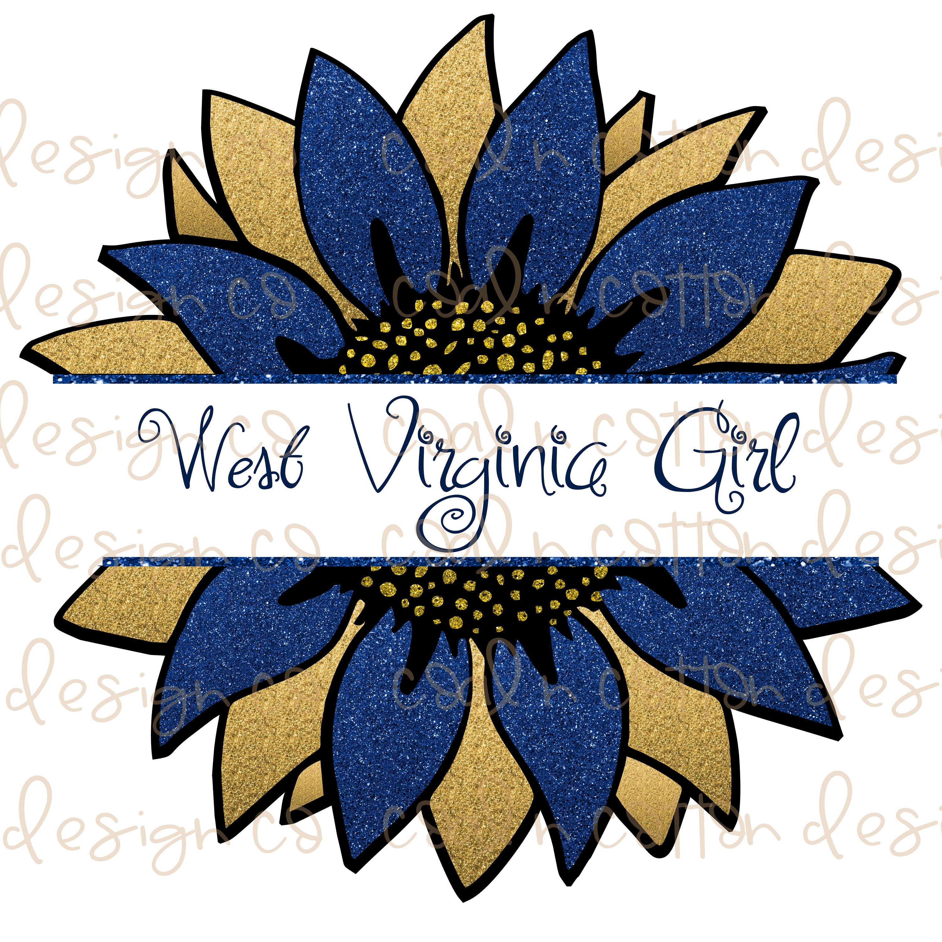 Blue and Gold West Virginia Girl Glitter Sunflower - Etsy