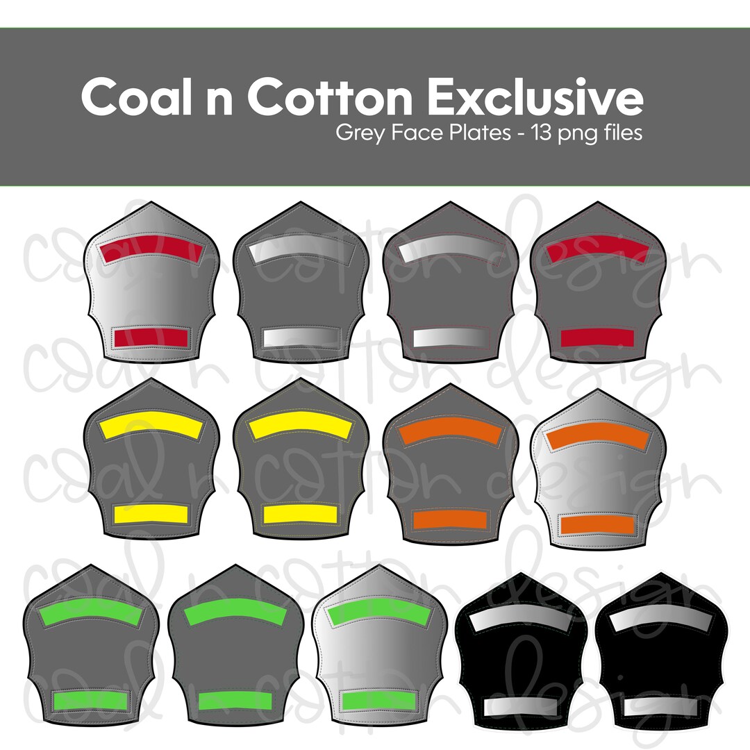 Set of 13 Grey Fire Helmet Face Plates - Sublimation, DTF, Waterslide ...