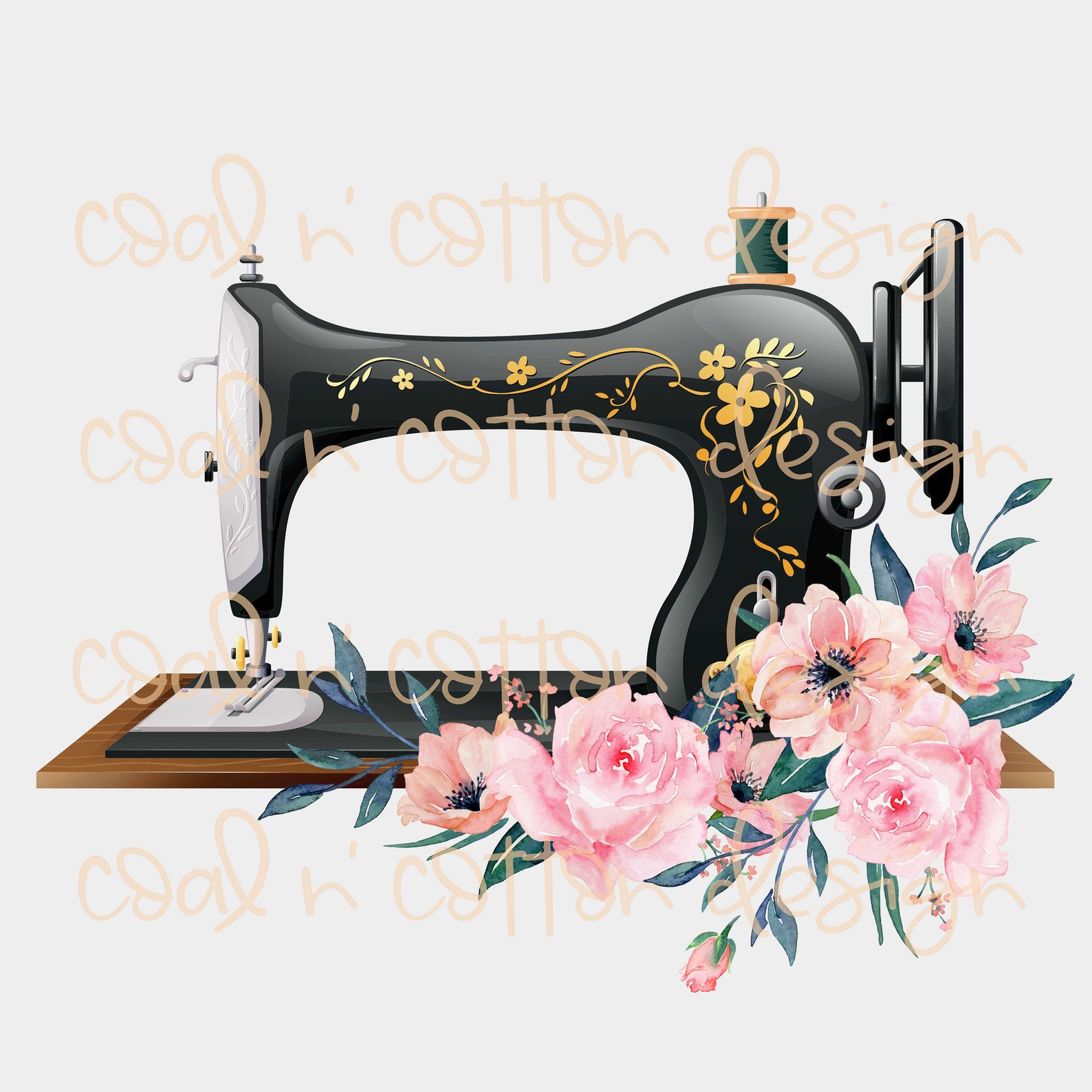 Pink Flowers Sewing Machine With Watercolor Flowers for - Etsy