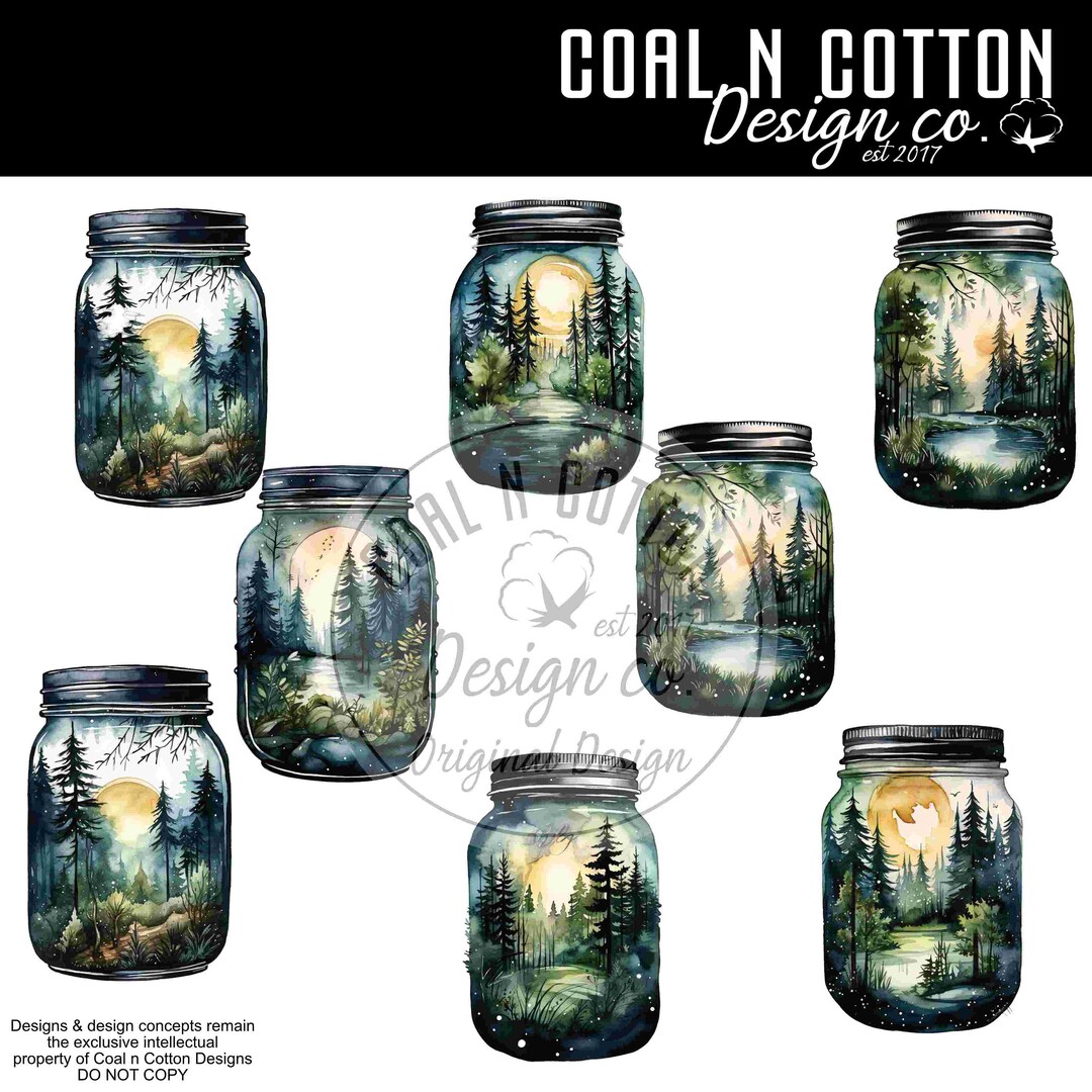9 Mason Jar Forrest Scenes Watercolor, Sublimation, DTF, Waterslide ...