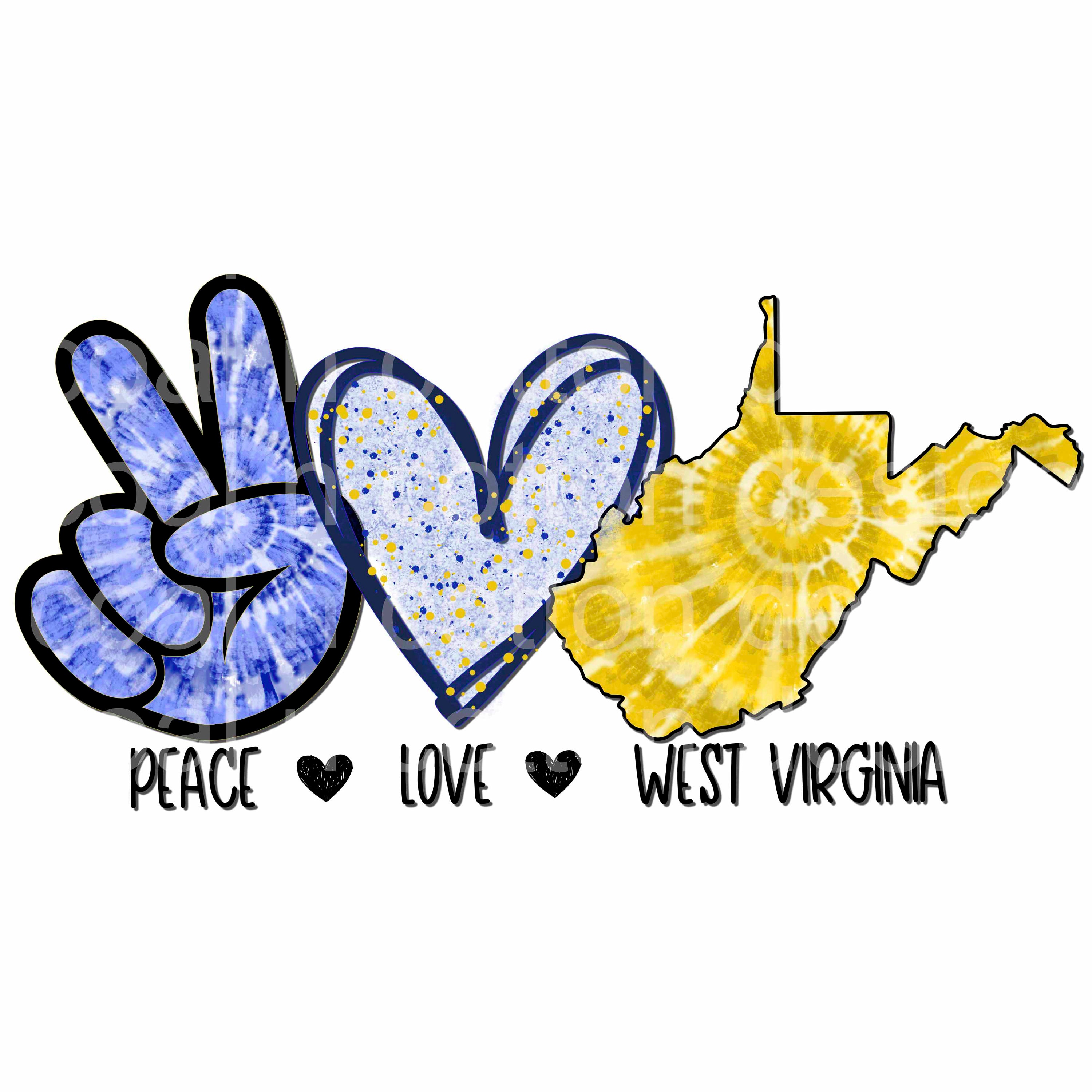 Peace Love West Virginia Blue and Gold Tie Dye Watercolor - Etsy