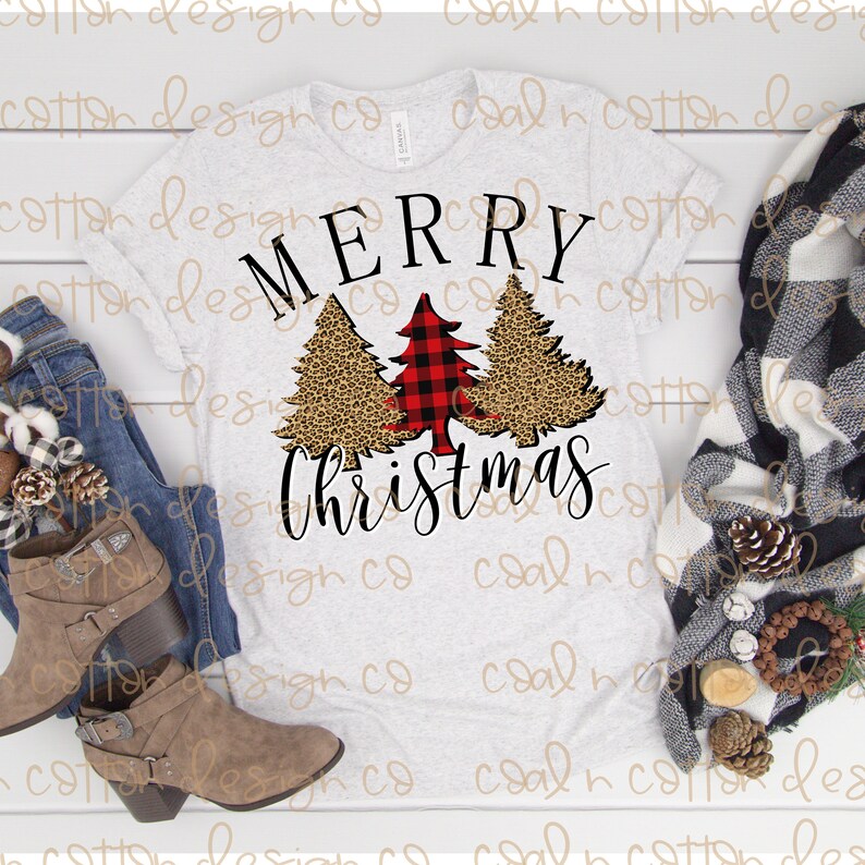 Merry Christmas Cheetah and Buffalo Plaid Trees Sublimation | Etsy