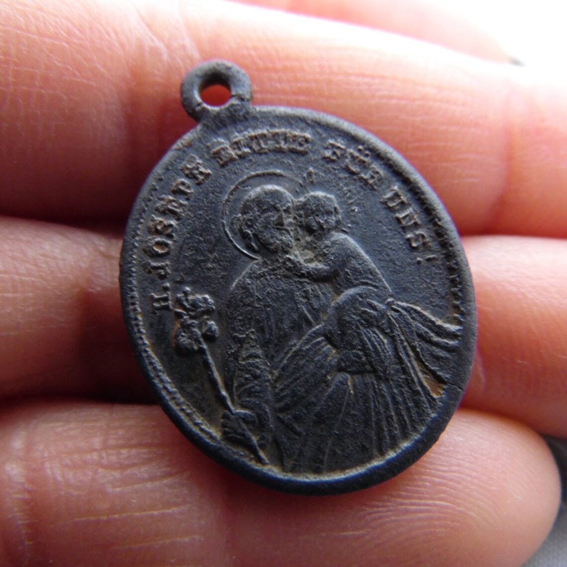 Antique bronze religious medallion Saint Joseph | Etsy