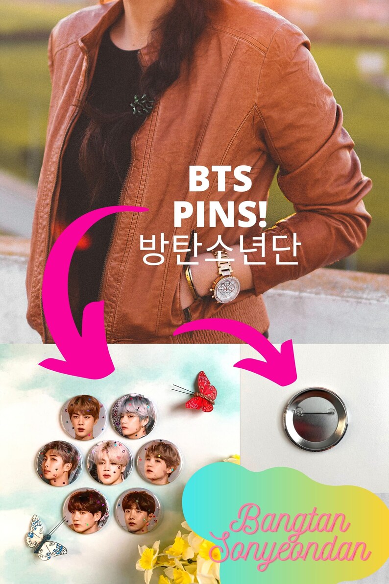 BTS Merch Kpop Pins - BTS Pinback Button Set of 7 - 2.25" - K-pop ...
